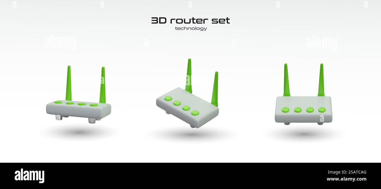 Set with routers in different positions for wireless data transmission ...