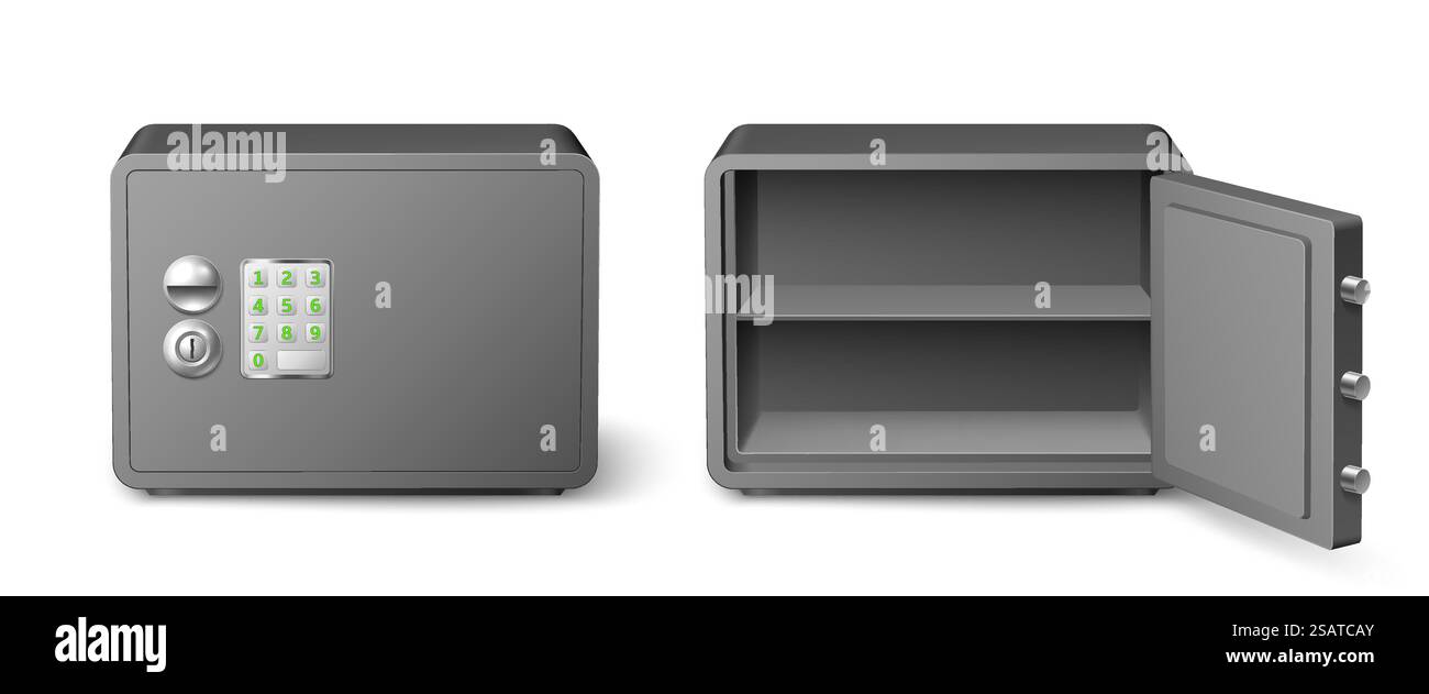 Open and closed safe realistic steel armored box for valuables hi-res ...