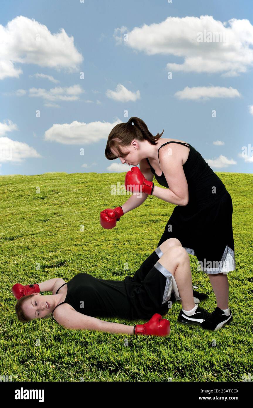 Beautiful young unconcious knocked out woman boxer with gloves Stock ...