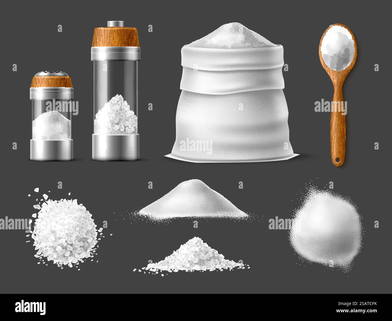 Realistic salt. White sea salt, natural cooking ingredient, crystals ...