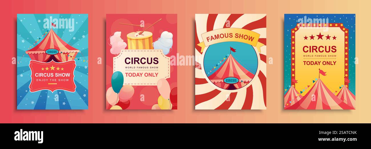 Circus show cover brochure set in flat design. Poster templates with ...