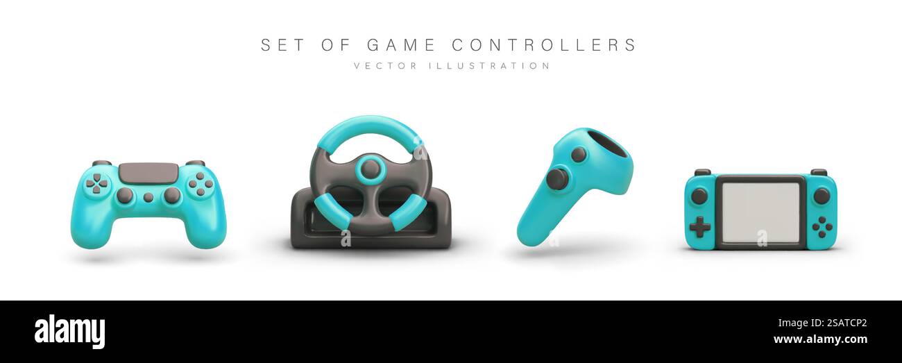 Set of blue game controllers. Realistic image of gamepad, console ...