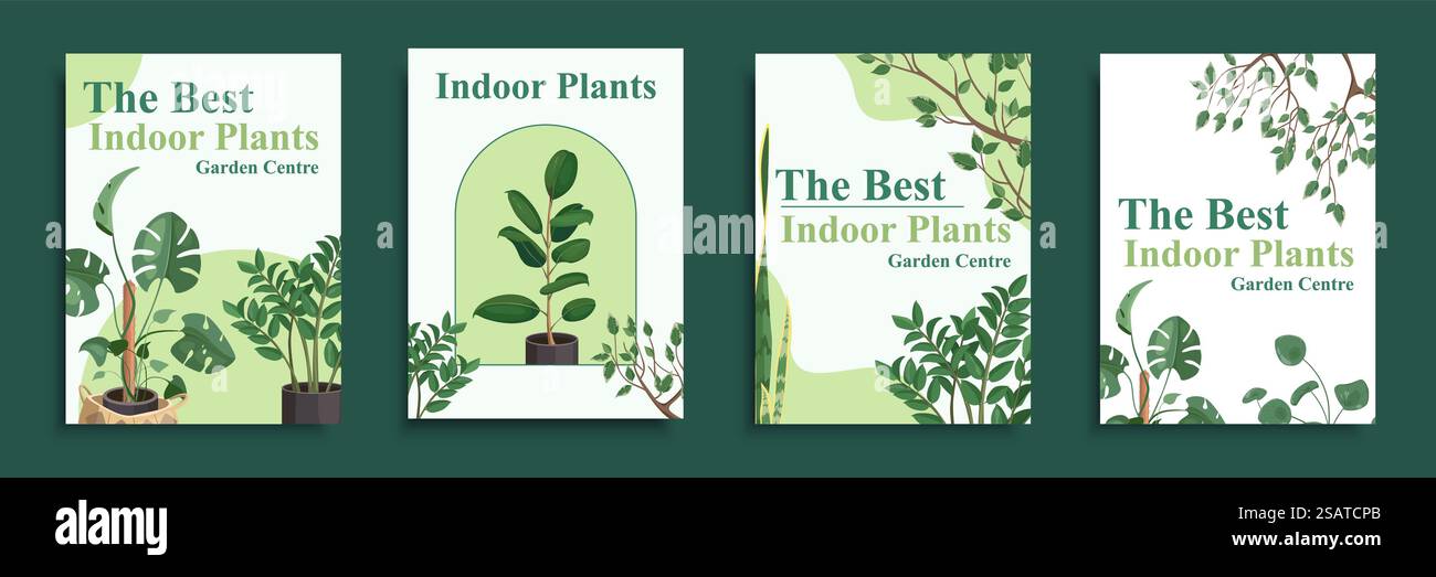 Indoor plants cover brochure set in flat design. Poster templates with ...