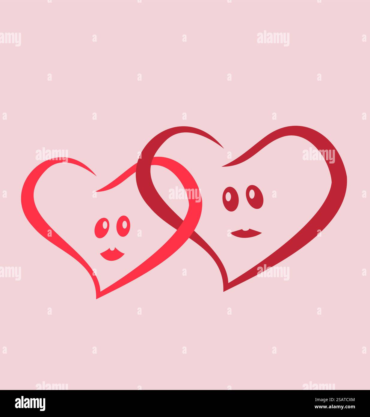 two love hearts together pink style. vector illustration. two love ...
