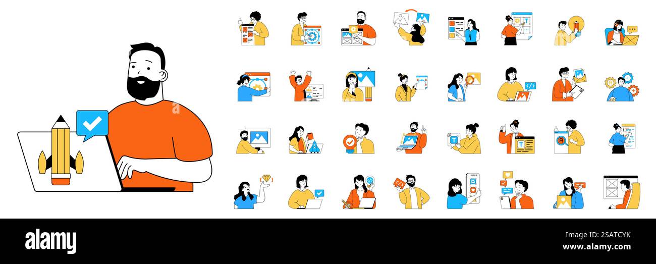 Design development concept with character situations mega set in flat web design. Bundle of ...