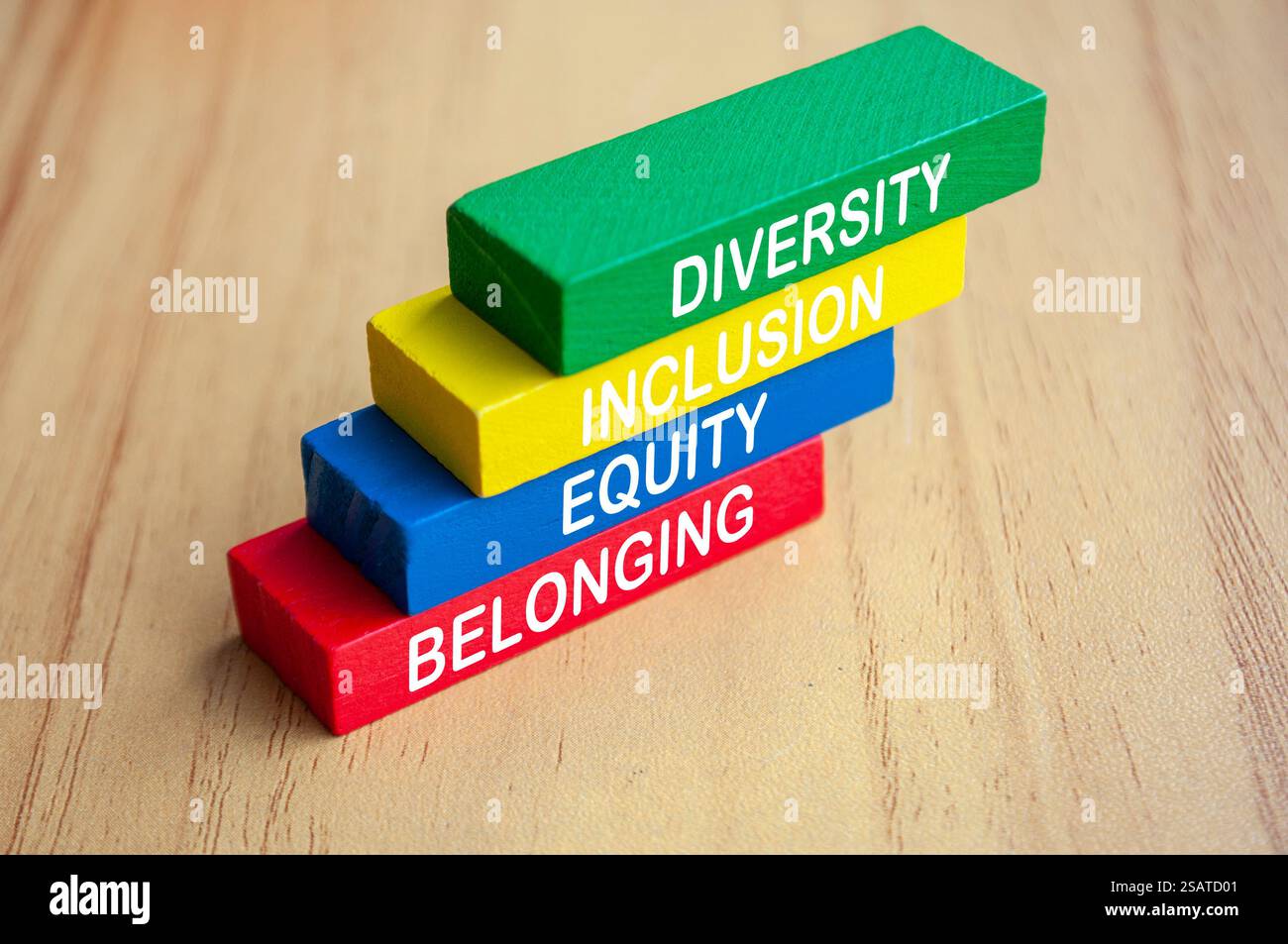 Diversity, Inclusion, Equity and Belonging text on multicolored wooden ...