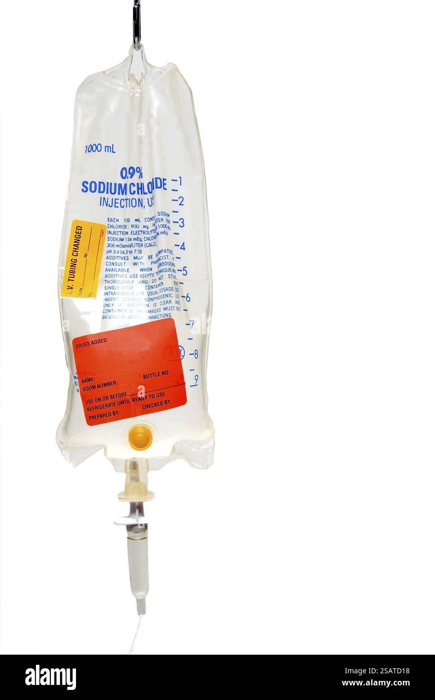 An IV bag used for the introduction of intravenious fluids Stock Photo ...