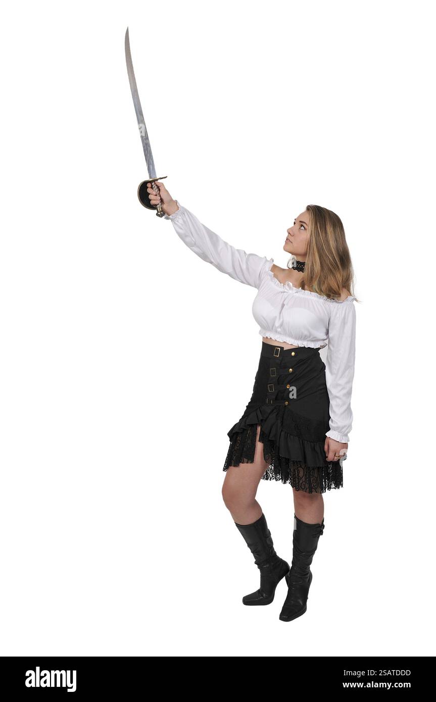 Young beautiful pirate woman with cutlass saber sword Stock Photo - Alamy