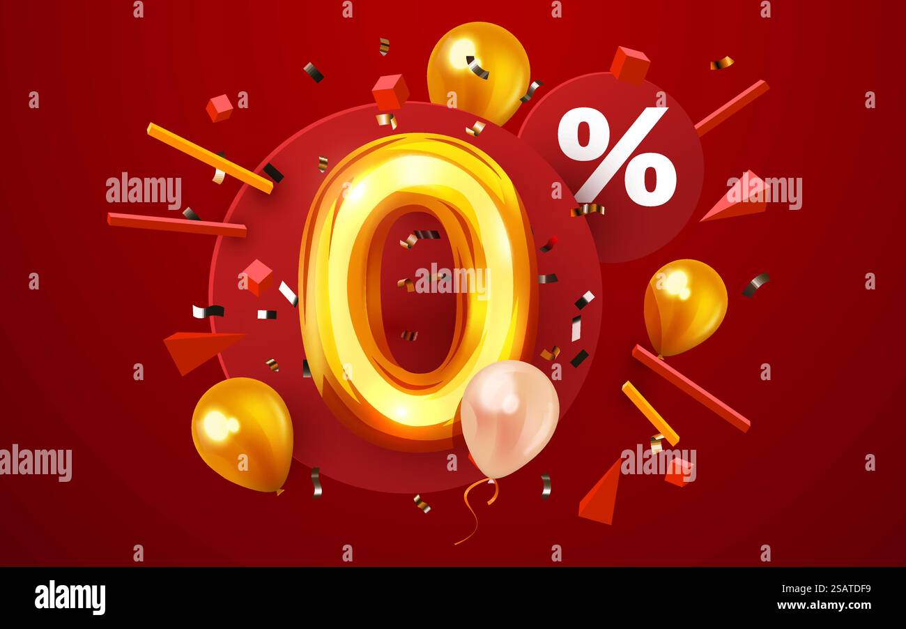 Golden 3d zero number. Zero percent commissions. Vector illusstration ...
