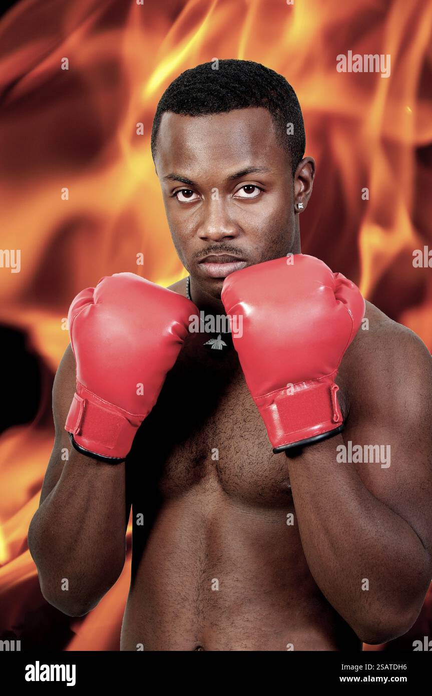 A black African American man athletic boxer with boxing gloves Stock ...