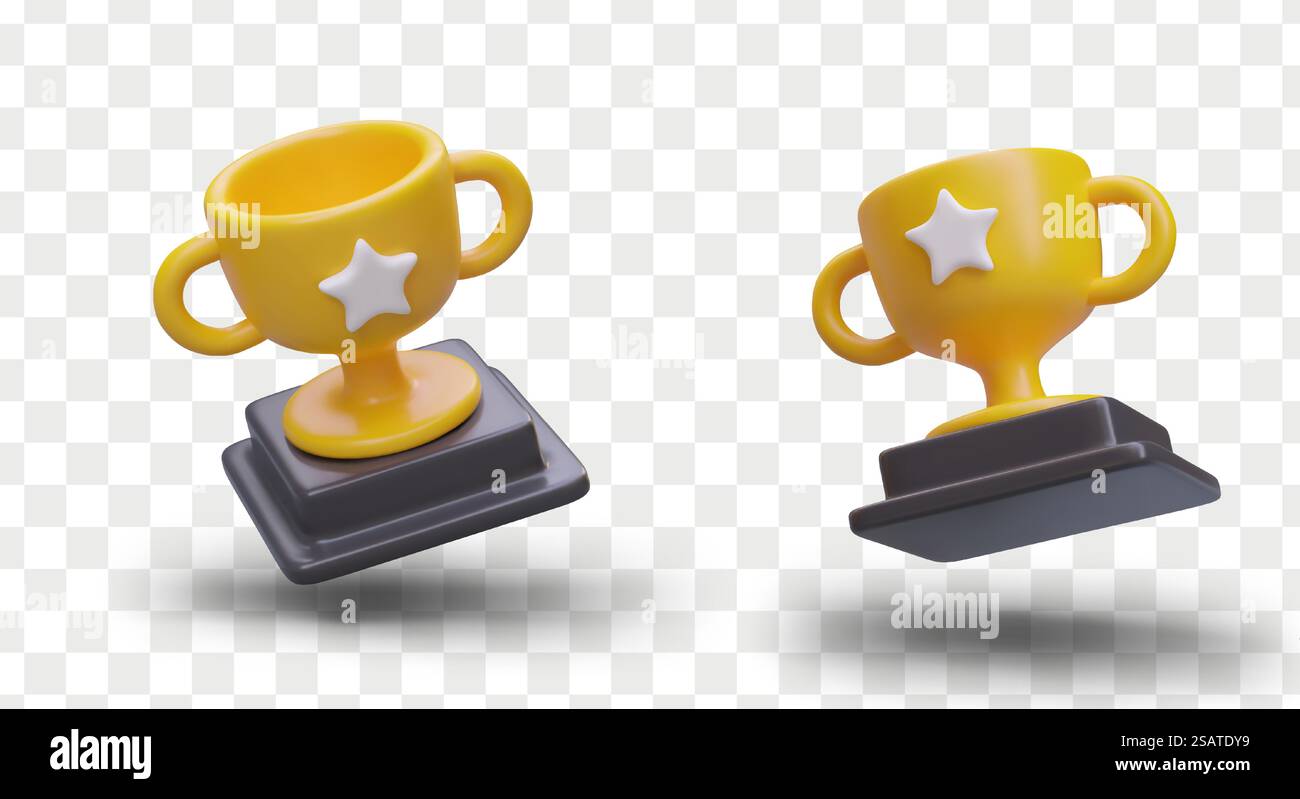 Set of winner cups golden trophy bowl on stand award hi-res stock ...