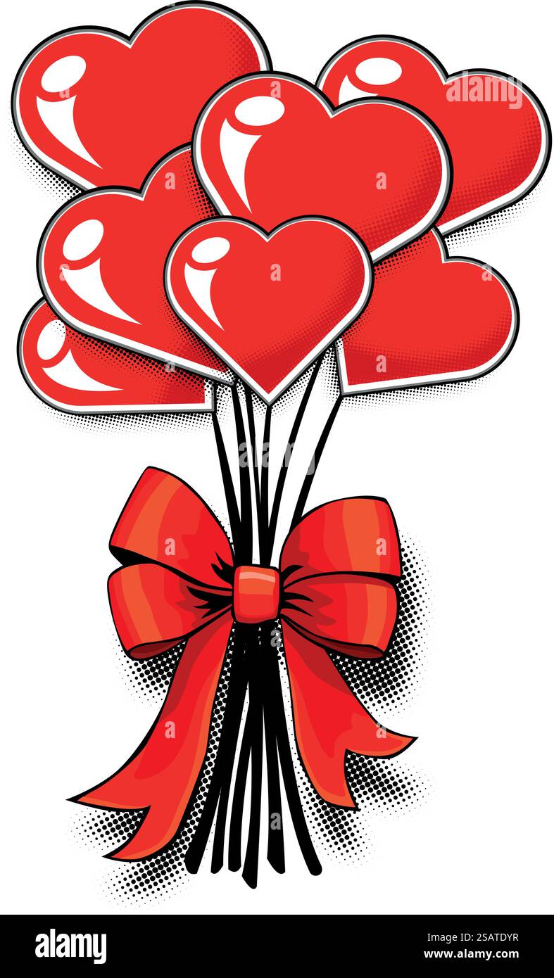 Heart shaped flower bouquet in pop art style. Concept of love, message with love declaration ...