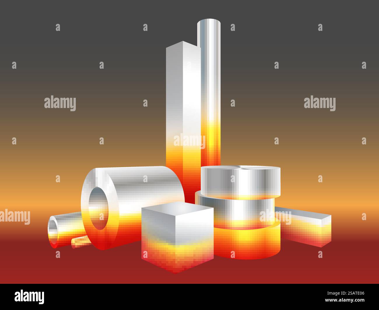 Group different melt hot metal steel objects. Vector illustration ...