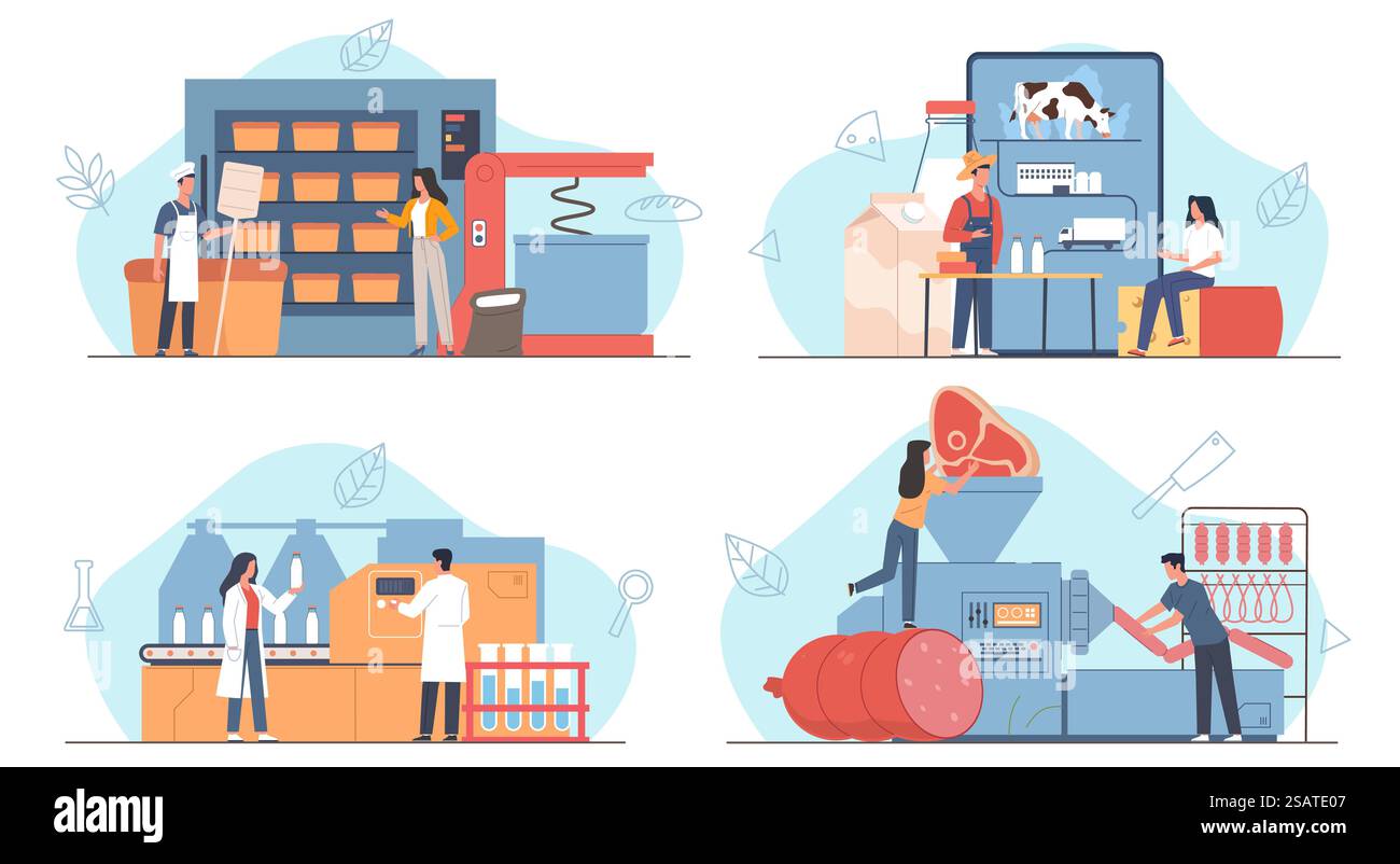 Natural production industry. Automated food manufacturing with workers ...