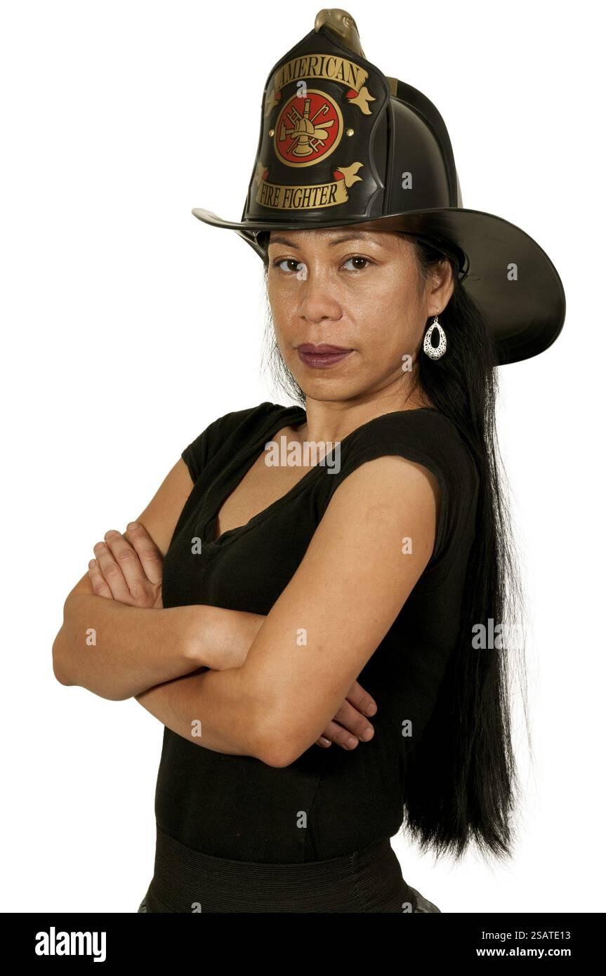 Young beautiful woman firefighter waiting for action Stock Photo - Alamy