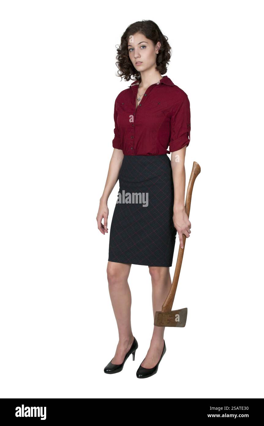 Beautiful possessed woman in a trace holding an axe Stock Photo - Alamy