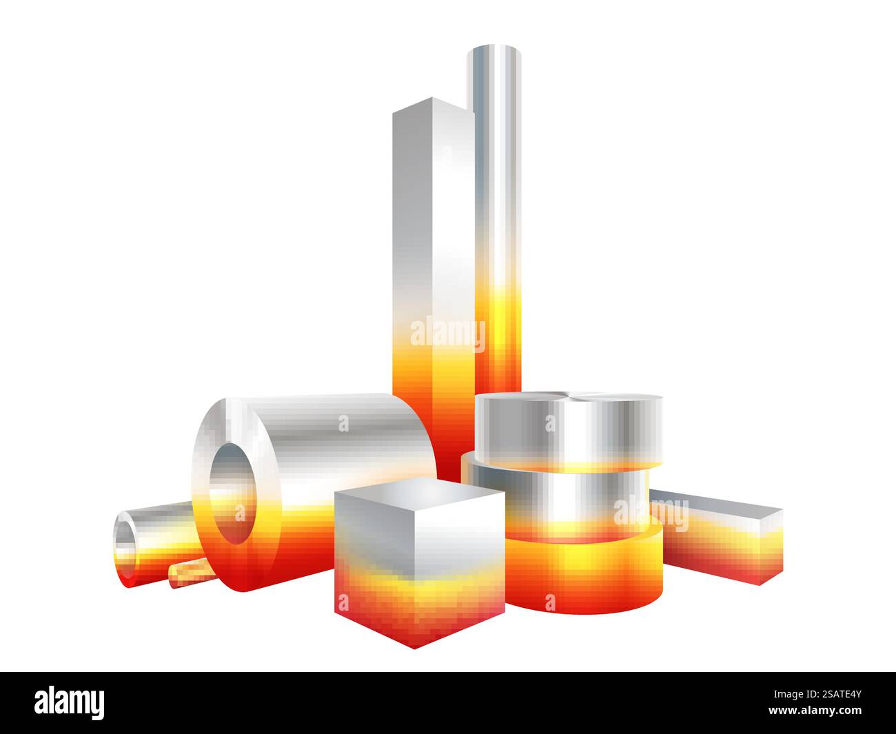 Group melt hot metal steel objects. Vector illustration.. Group melt ...