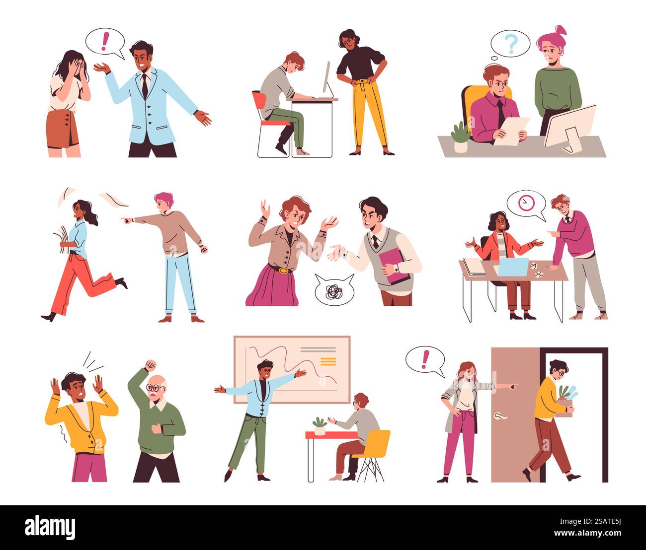 Angry boss. Yell aggressive office chief, stressed staff, work ...