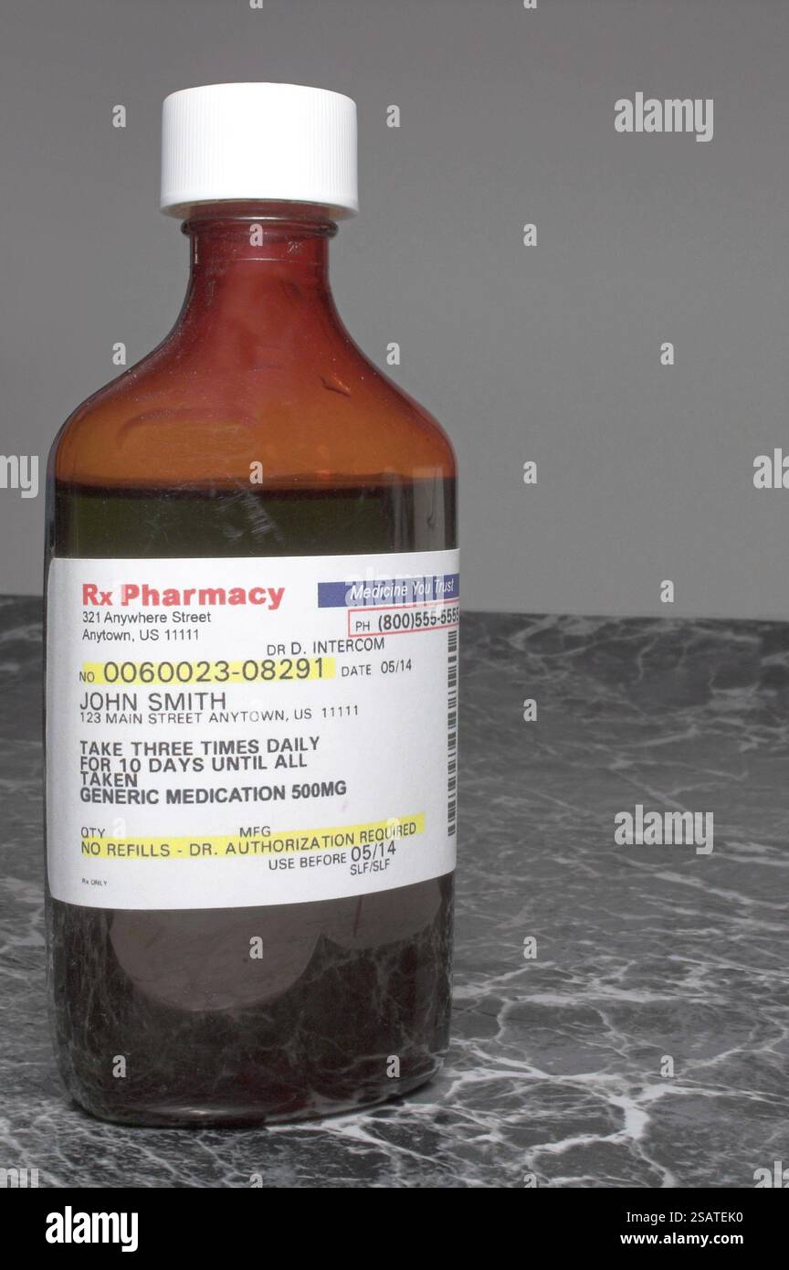 Prescription cough and cold medication in a medicine bottle Stock Photo ...