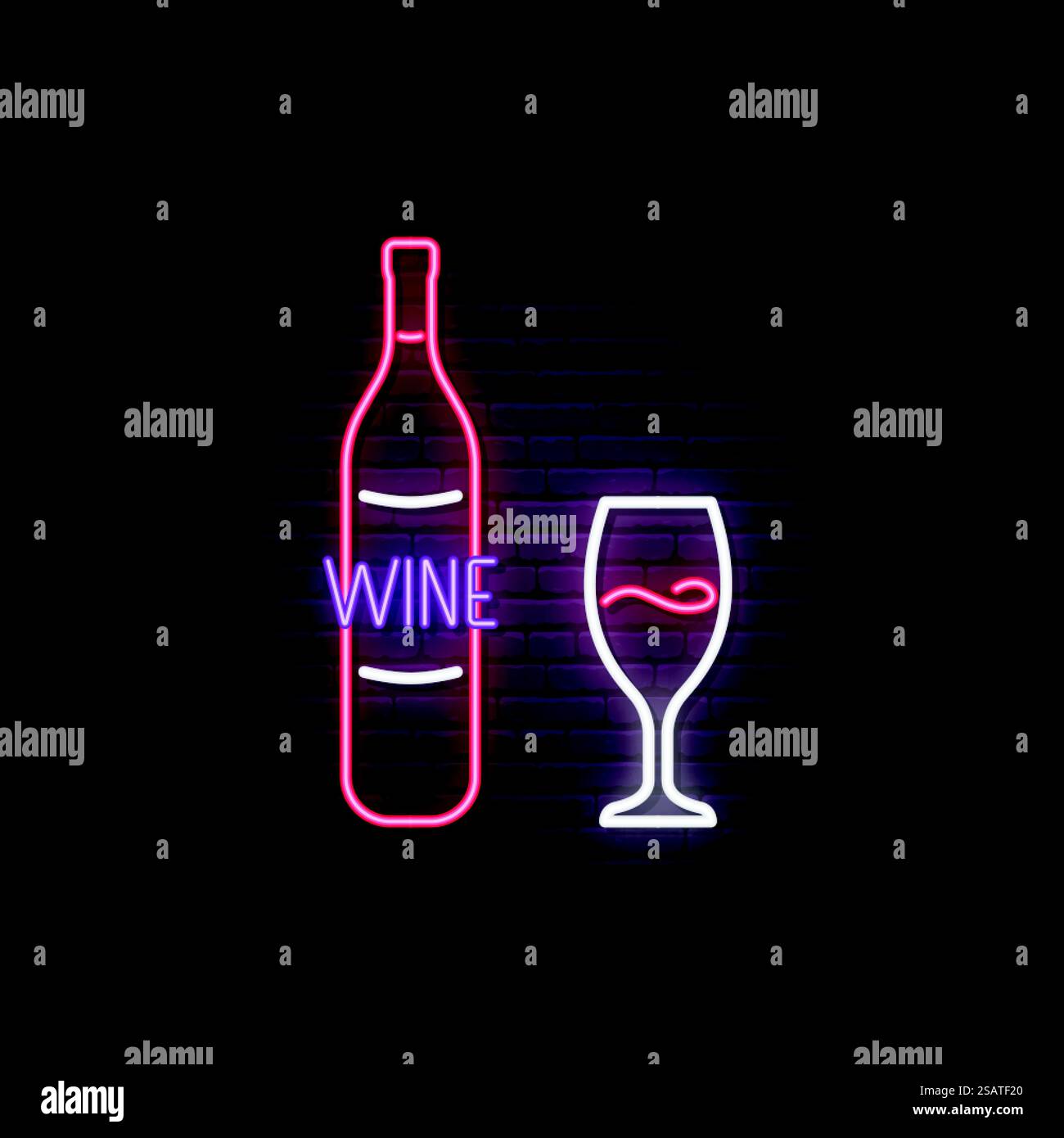 Neon wine signboard for cafe, bar, restorant. Glowing wine bottle and ...