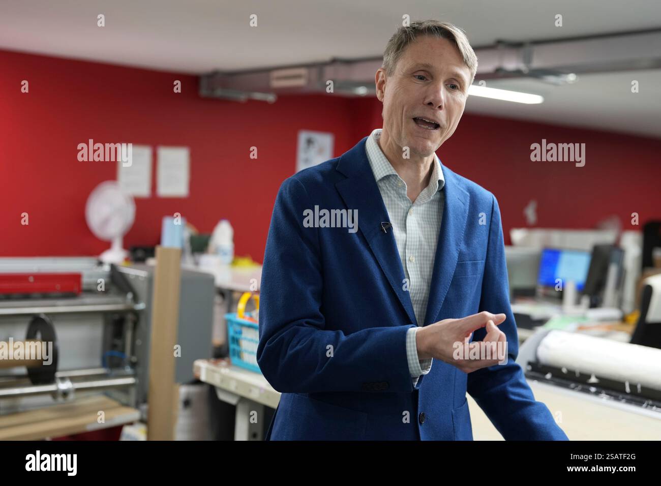 Lars Andersen founder of 'My Nametags' speaks during an interview at ...