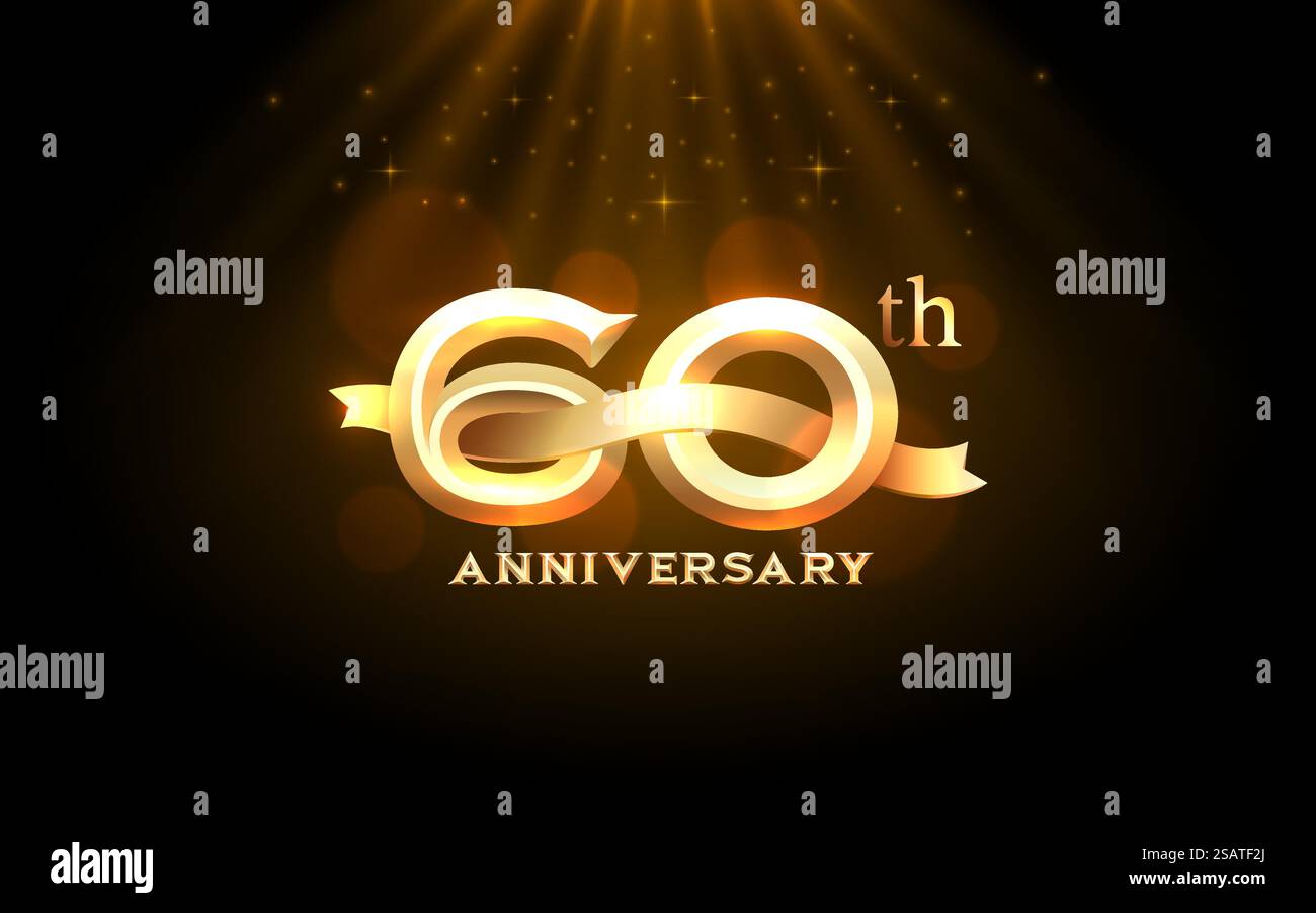 Anniversary 60th year, golden celebration, birthday event. Vector ...