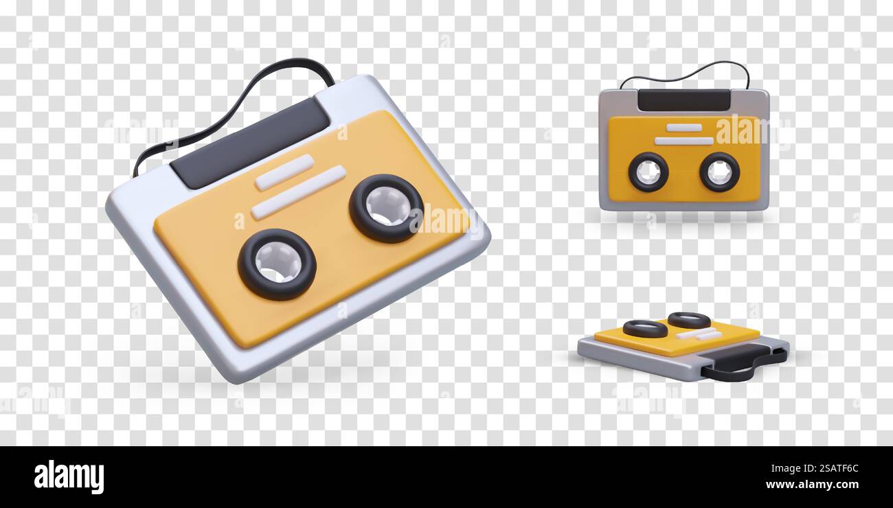 3d realistic cassette in different position. Cassette for recording and ...