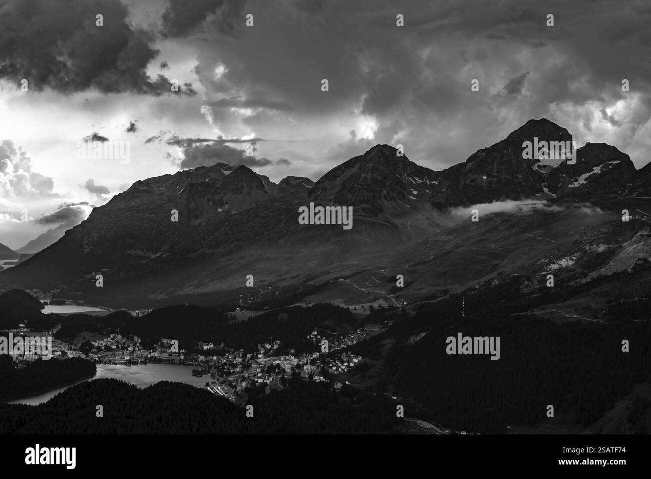 Beautiful Aerial View over Alpine Lakes and Swiss Alps and Cityscape in ...