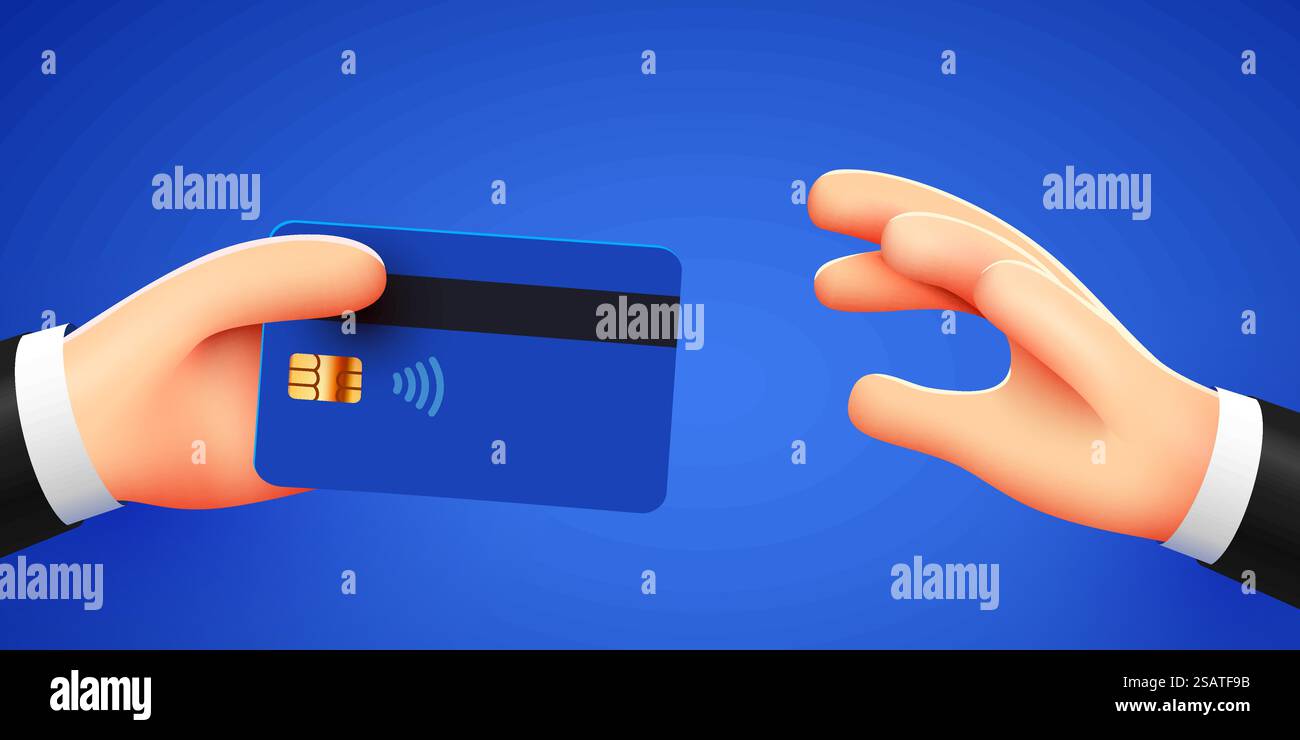 3d cartoon hand give banking card. Online payment mockup. Vector ...