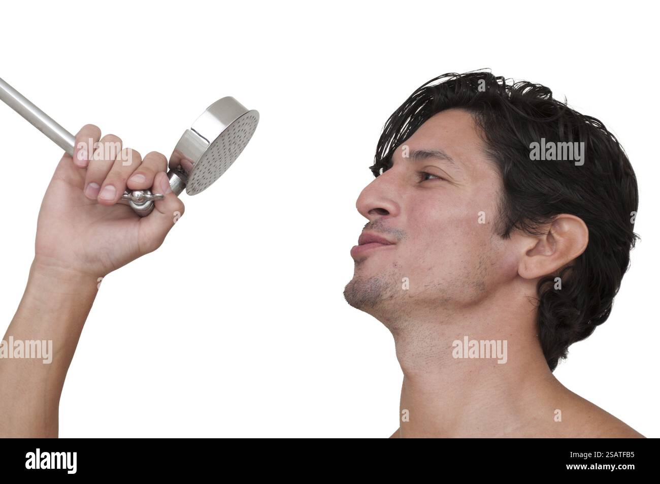 Young man performing a concert by singing in the shower Stock Photo - Alamy