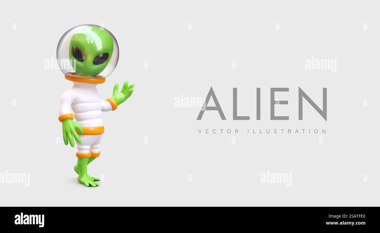 Green alien in space suit with transparent helmet. Realistic humanoid ...