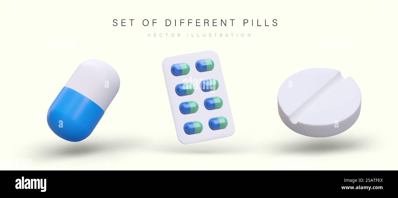 Collection of different pills. Close up image. Capsule, blister, large ...