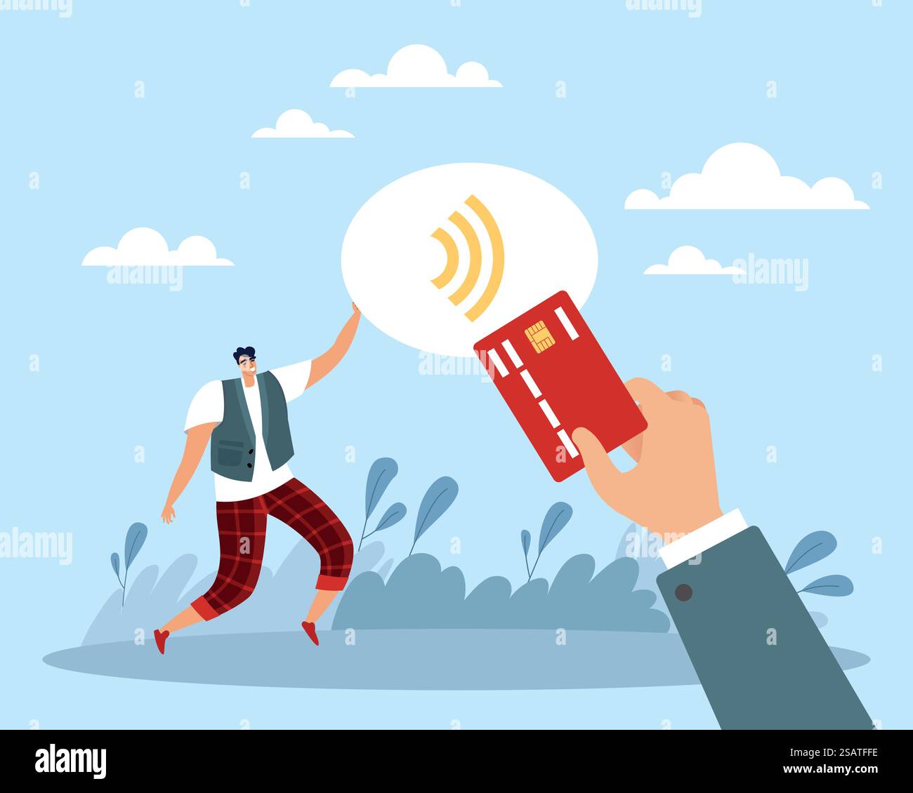 Contactless payment, modern banking solutions, customer habits. Young ...