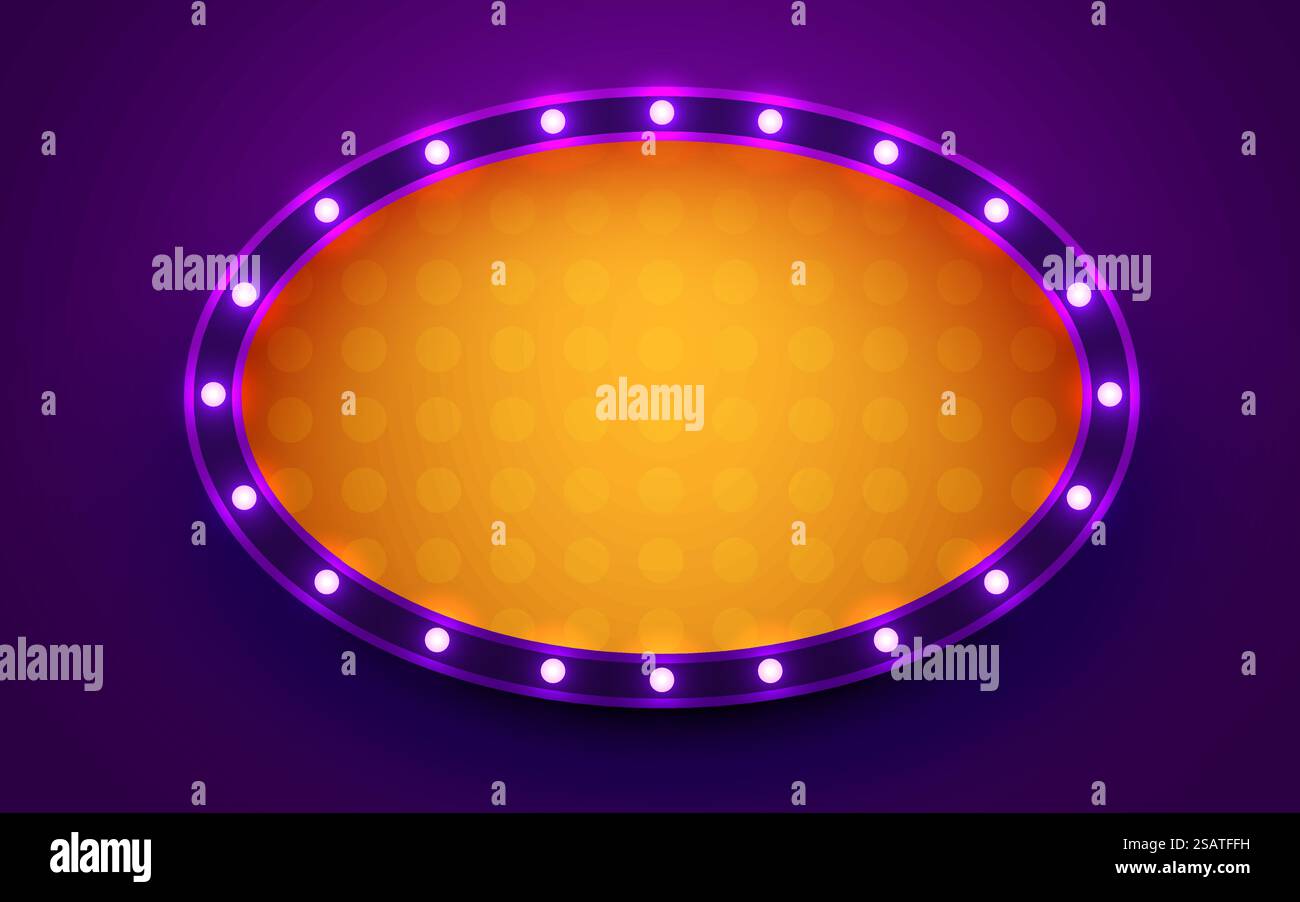 Retro light sign. Signboard with lamps border. Vintage style banner ...