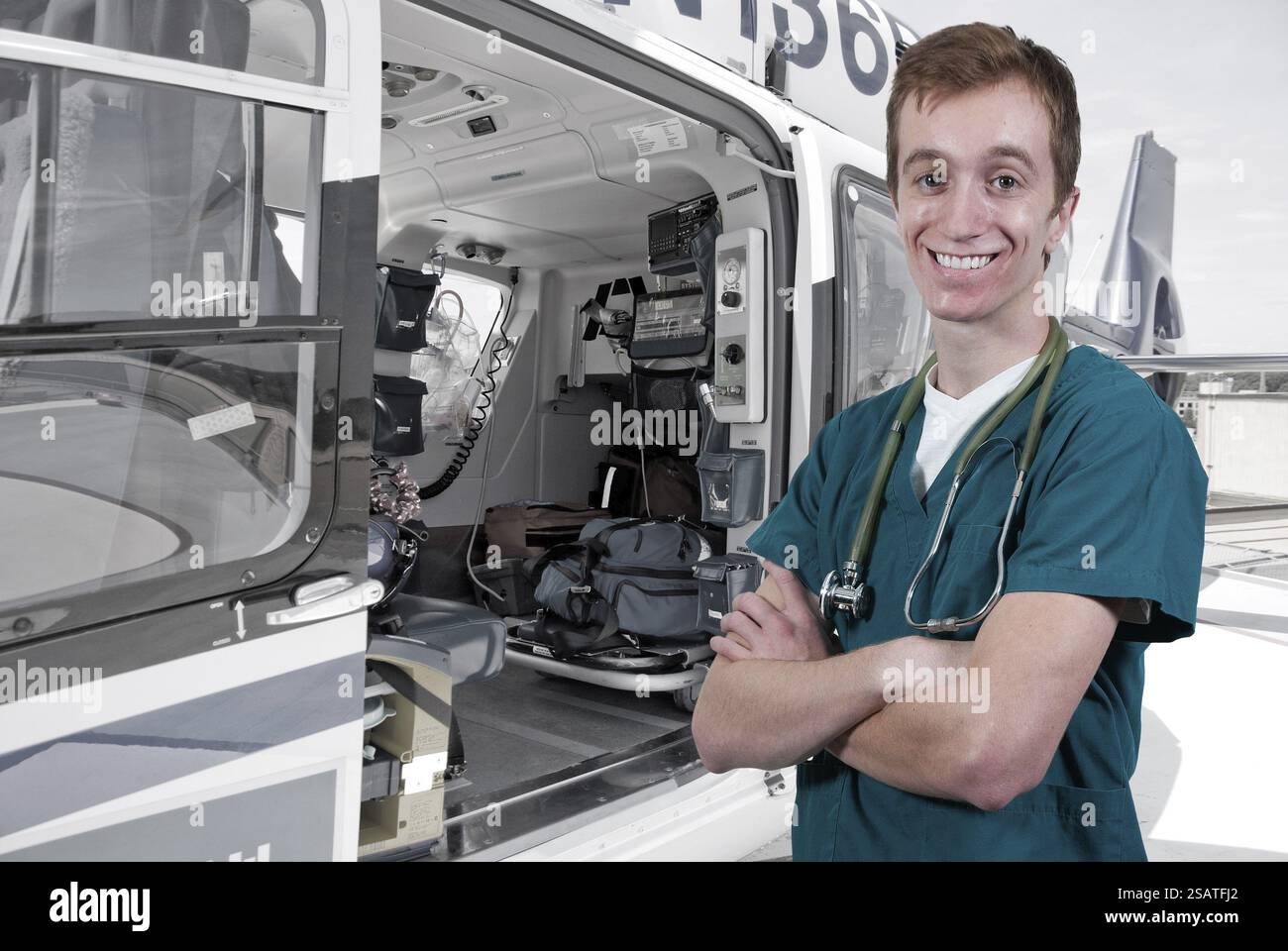 Man doctor and a mobile flying ambulance better known as a life flight ...