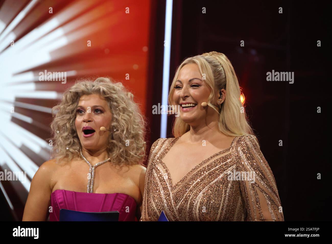 The hosts Sara Bro (L) and Stephanie Surrugue (R) seen during the Dansk ...