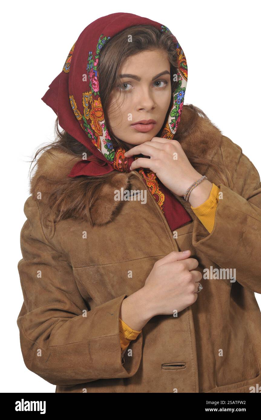 Russian woman wearing a traditional head scarf Stock Photo - Alamy