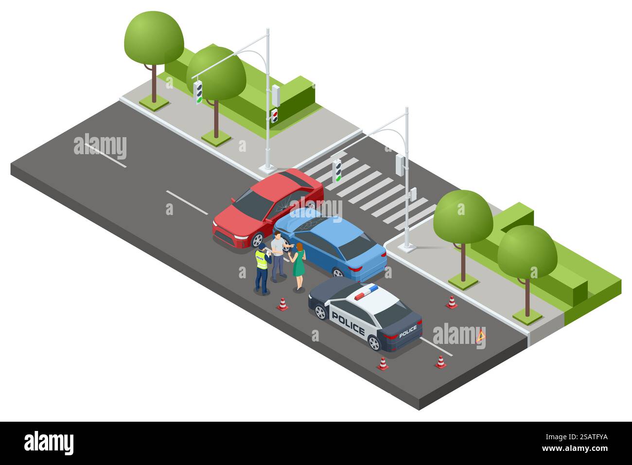 Car crash with two vehicles. Two cars collided at an intersection, with ...