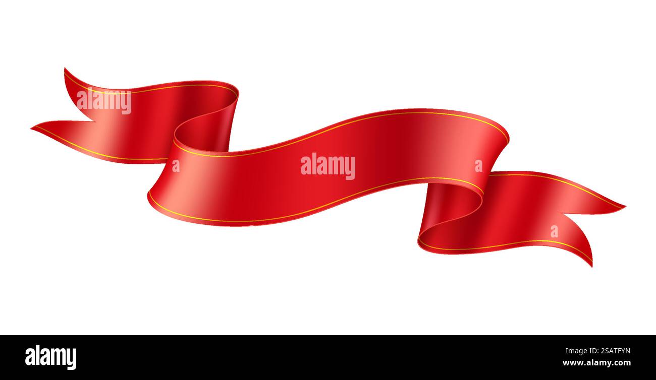 Mockup red ribbon realistic vector illustration. Colorful fabric strip ...