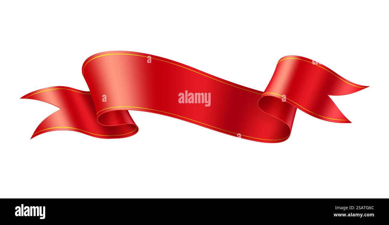 Mockup red ribbon realistic vector illustration. Colorful fabric strip ...