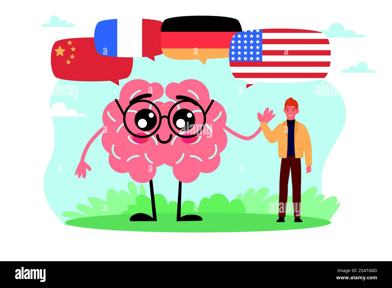 Language learning huge human brain and countries flags hi-res stock ...
