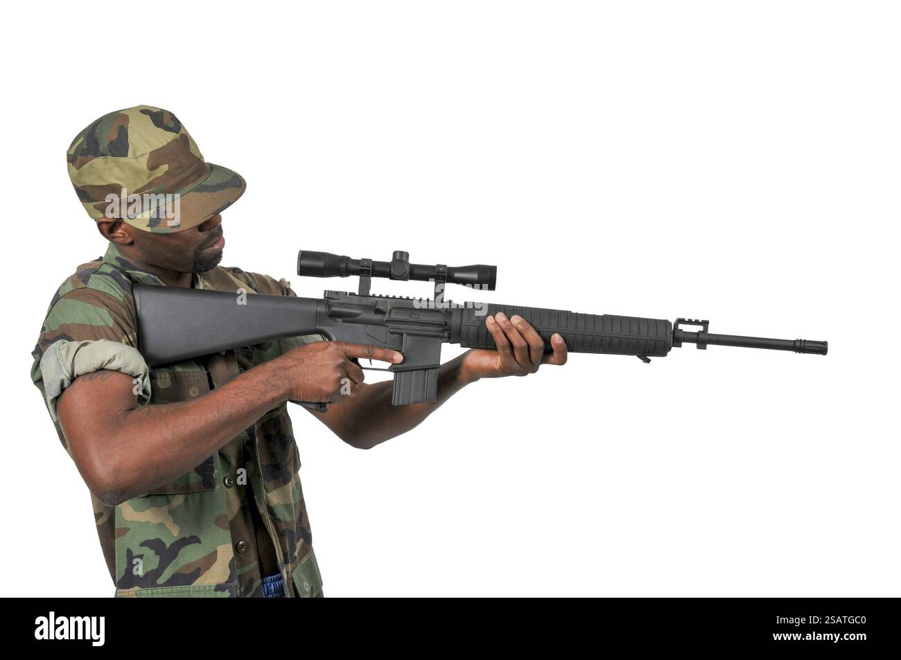 Handsome young black African American man soldier with a rifle Stock ...