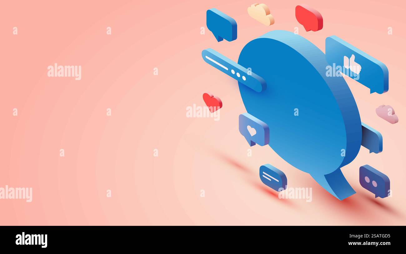 Isometric Chat Bubbles Social Media Concept Vector Illustration