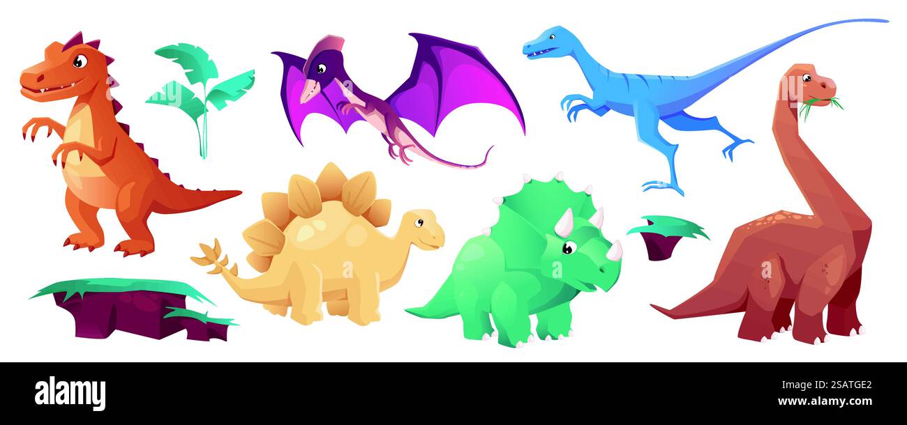 Cute dinosaurs mega set in cartoon graphic design. Bundle elements of ...