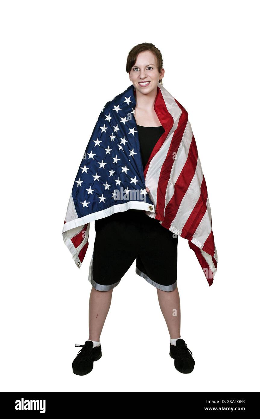 A beautiful young woman wrapped in a flag Stock Photo - Alamy