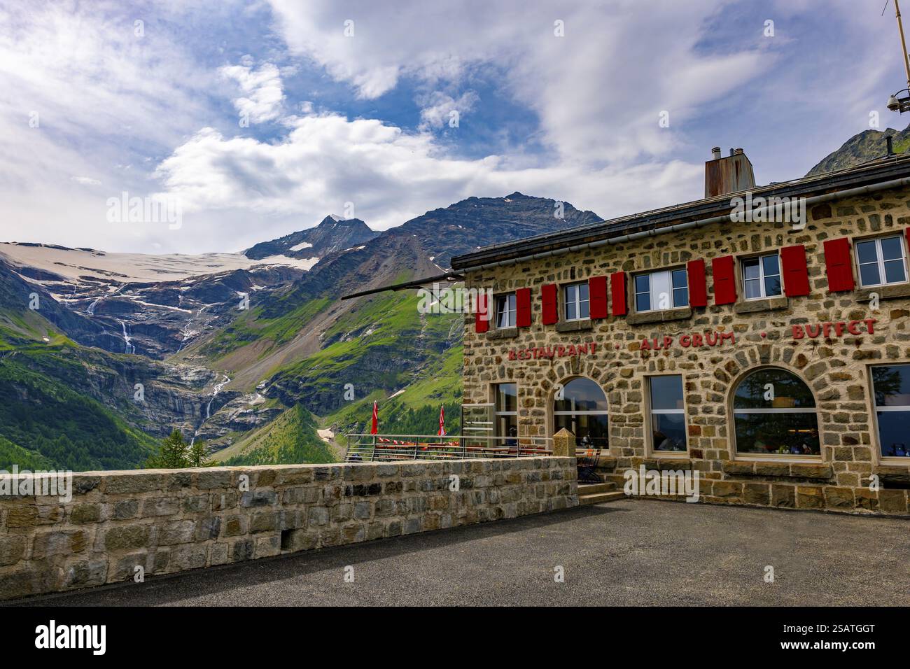Terrace and Restaurant View over Beautiful Mountain Alp Gruem with ...