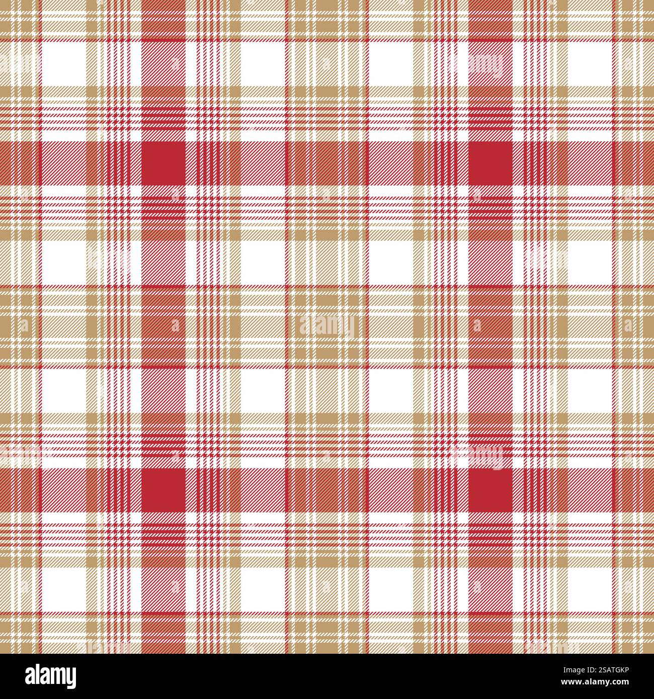 Beige red white check fabric texture seamless pattern. Vector ...