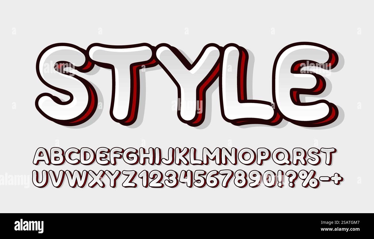 Style fun font. English alphabet and numbers sign. Vector. Style fun ...