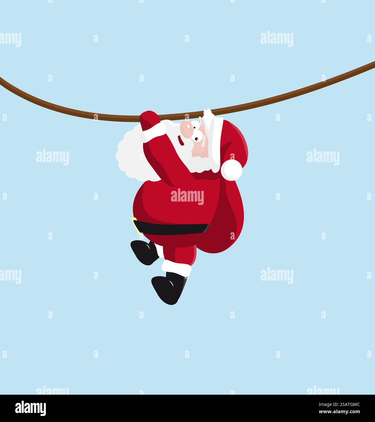 Santa hanging on the rope. vector illustration. Santa hanging on the ...