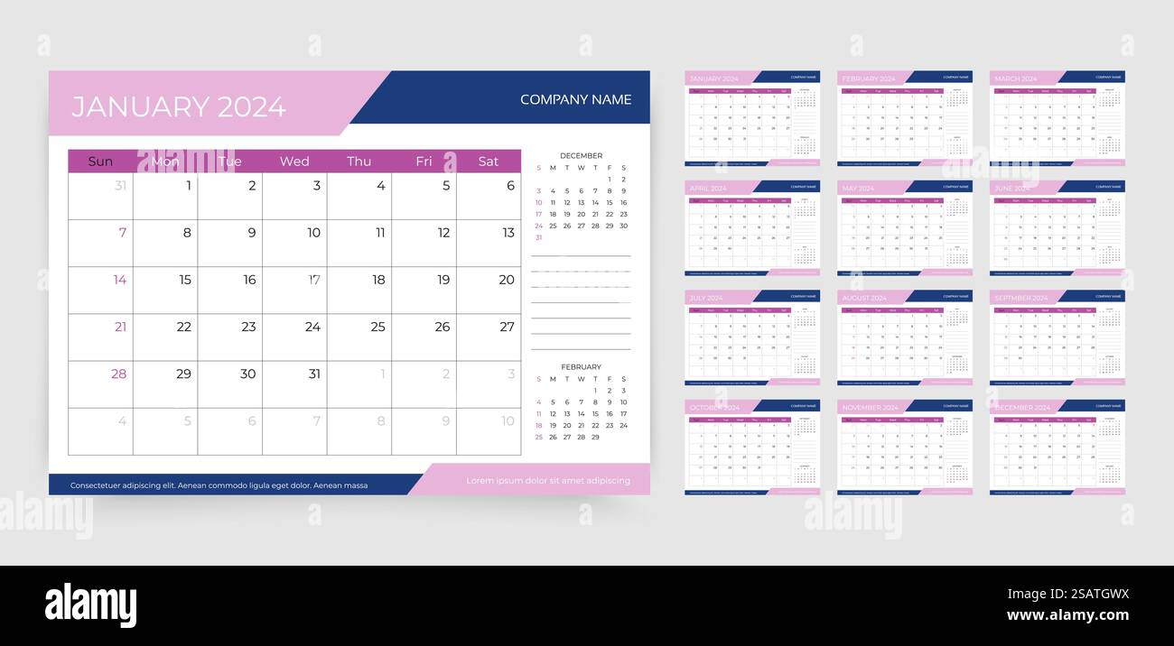 2024 calendar. Planner template. Week starts Sunday. Desk schedule grid ...